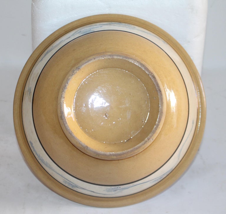 19th Century Mocha Yellow Ware Mixing Bowl with Blue Seaweed For Sale ...