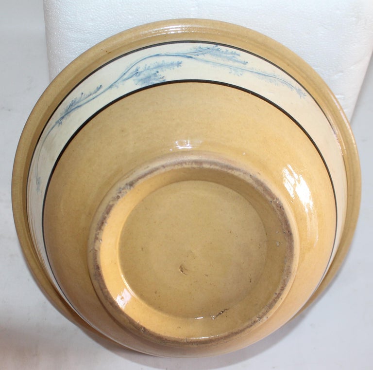 19th Century Mocha Yellow Ware Mixing Bowl with Blue Seaweed For Sale ...