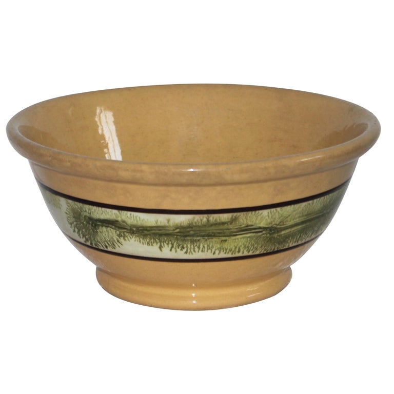 19thc Mocha Yellow Ware Seaweed Bowl For Sale at 1stDibs