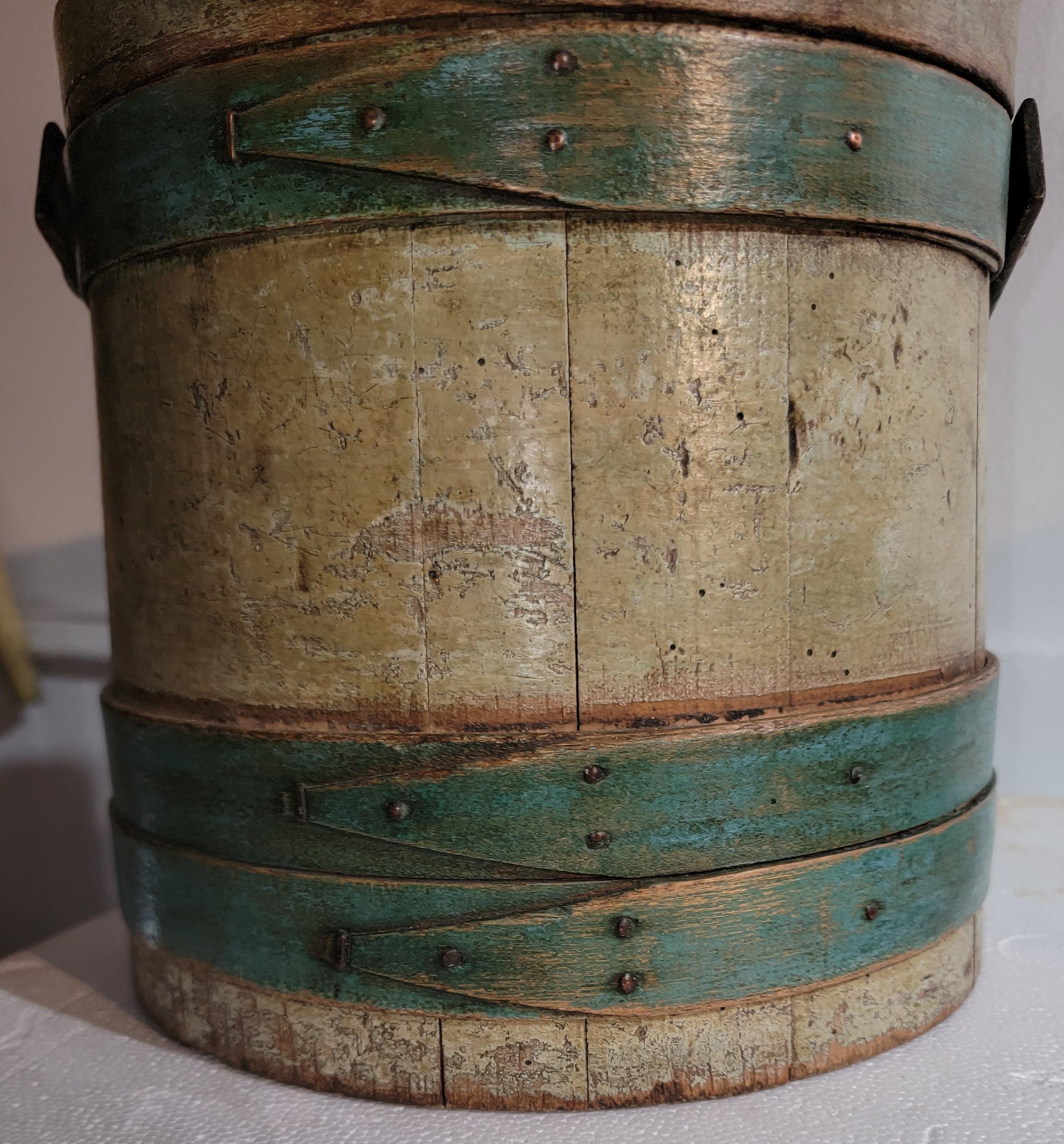 19thc Original Blue and Mustard Painted Furkin/Bucket For Sale at 1stDibs