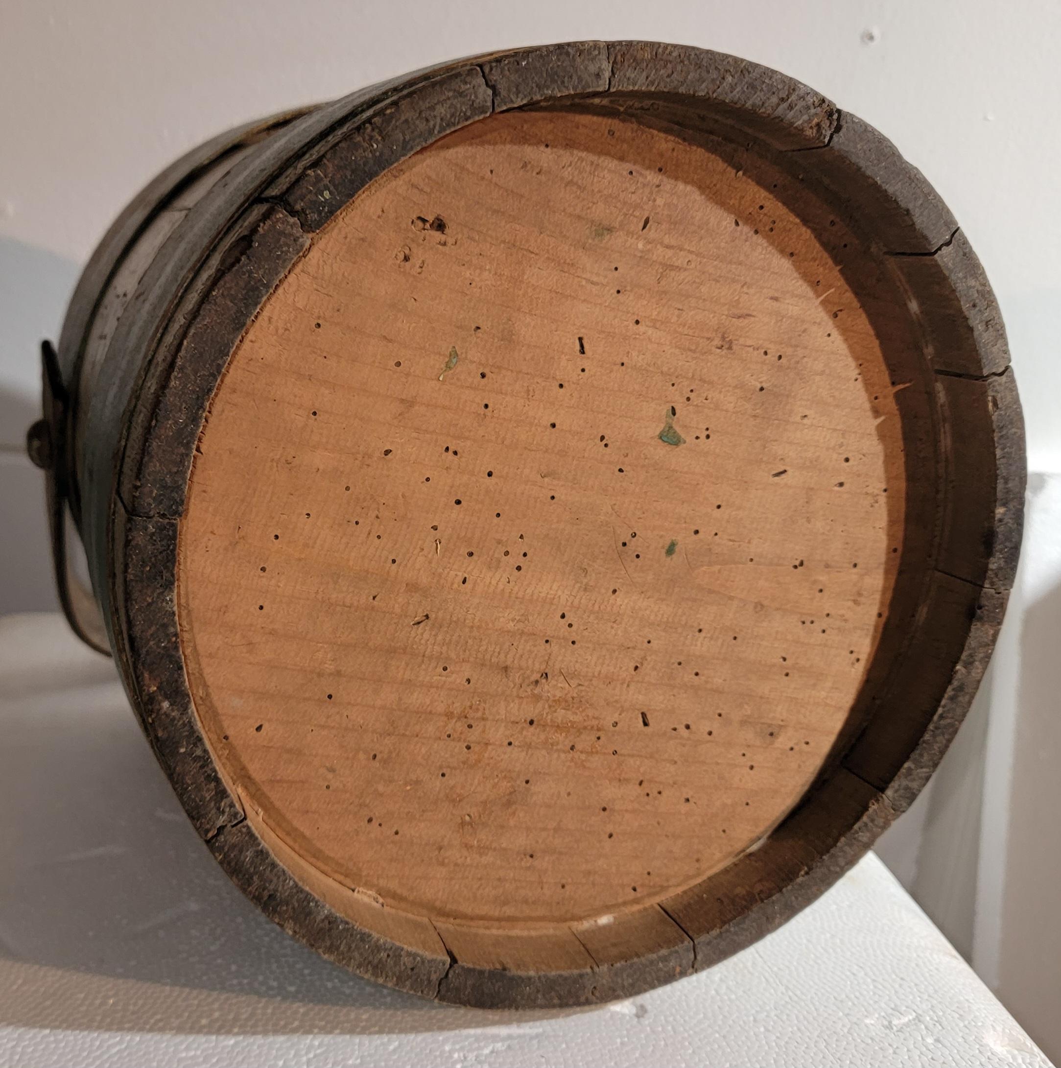 19thc Original Blue and Mustard Painted Furkin/Bucket For Sale at 1stDibs