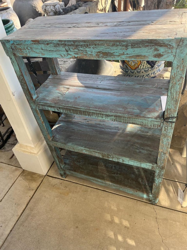 19Thc Original Blue Painted Folky Bucket Bench / Shelf For Sale at 1stDibs