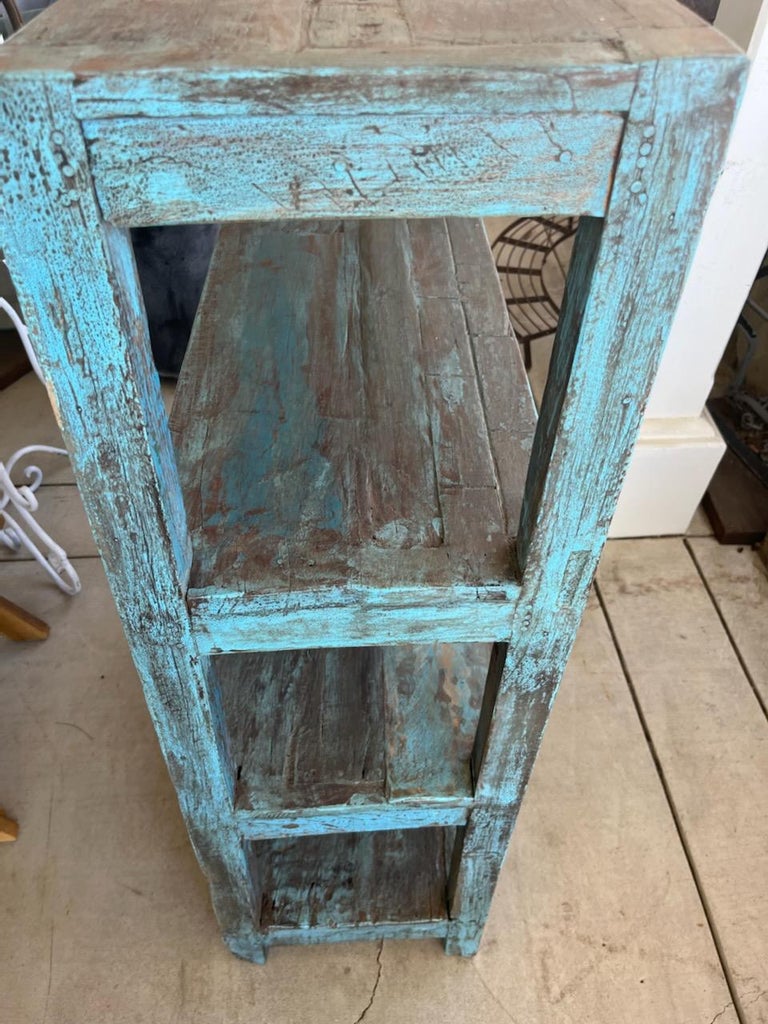 19Thc Original Blue Painted Folky Bucket Bench / Shelf For Sale at 1stDibs