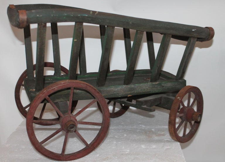 19th Century Original Green Painted Wagon with Red Wheels at 1stDibs