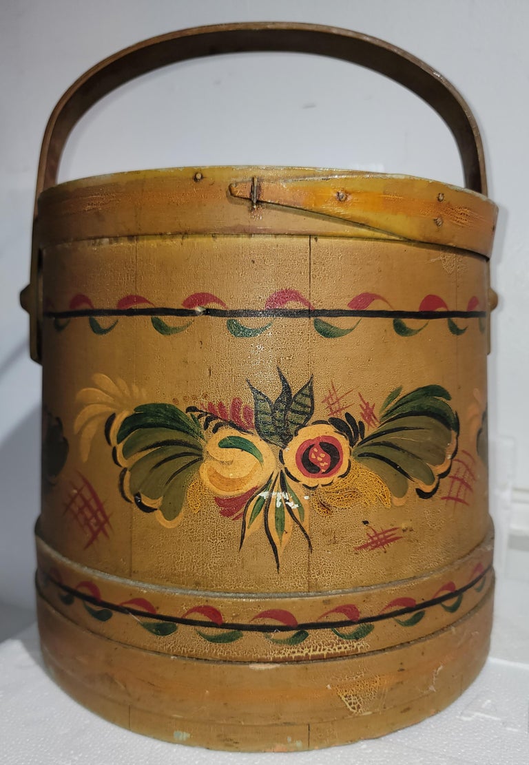 19thc Original Painted Pennsylvania Furkin / Bucket For Sale at 1stDibs