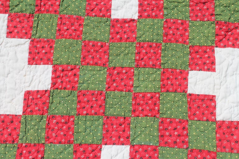 19thC Pennsylvania Red and Green Triple Irish Chain Quilt For Sale at ...