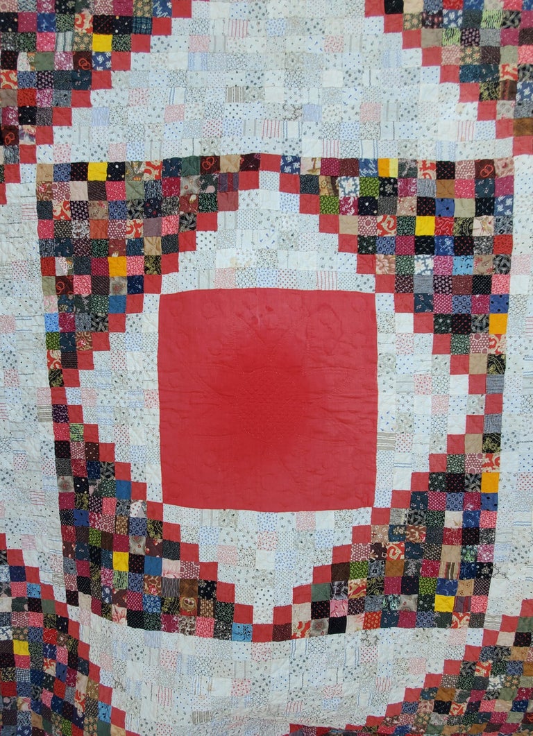 19th Century Postage Stamp Saw Tooth Diamond Quilt For Sale at 1stDibs