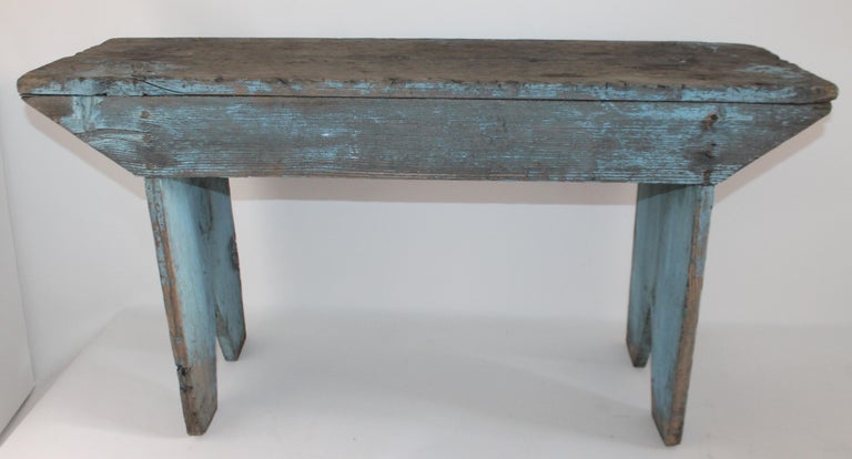 19th Century Powder Blue Farm House Bench at 1stDibs