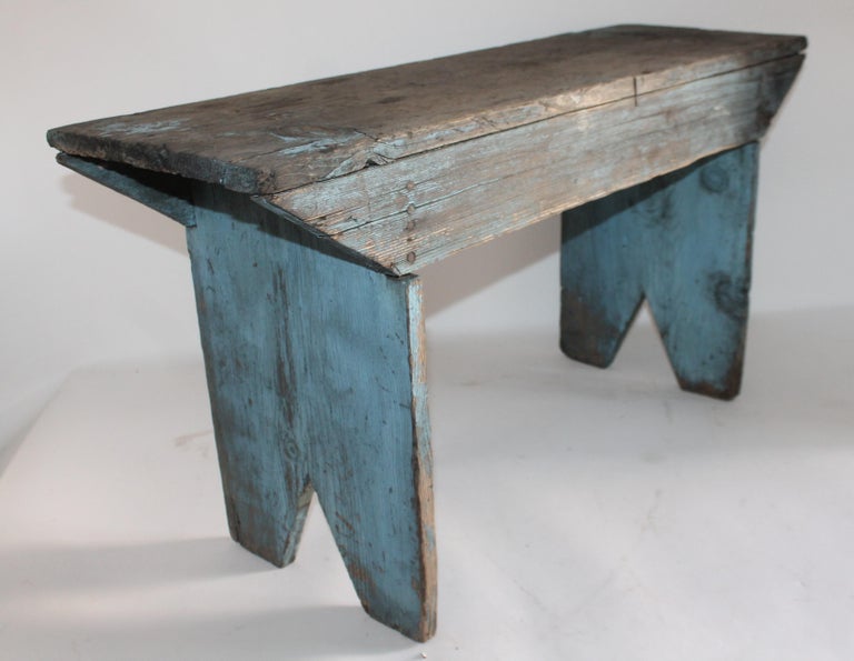 19th Century Powder Blue Farm House Bench at 1stDibs