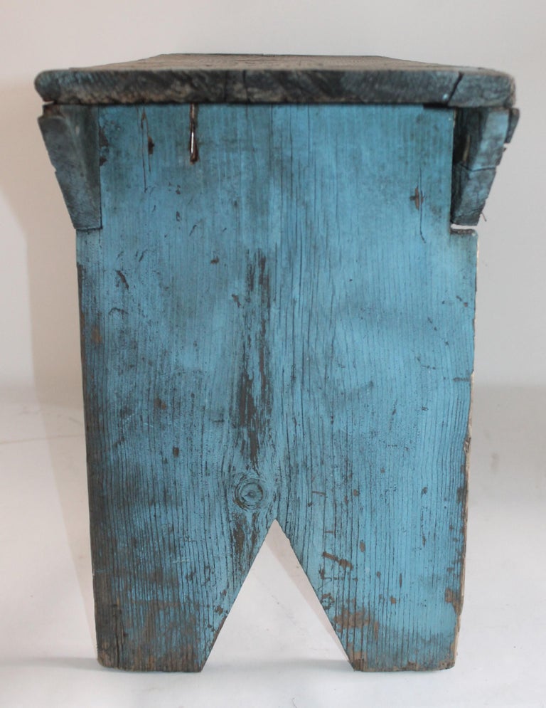 19th Century Powder Blue Farm House Bench at 1stDibs
