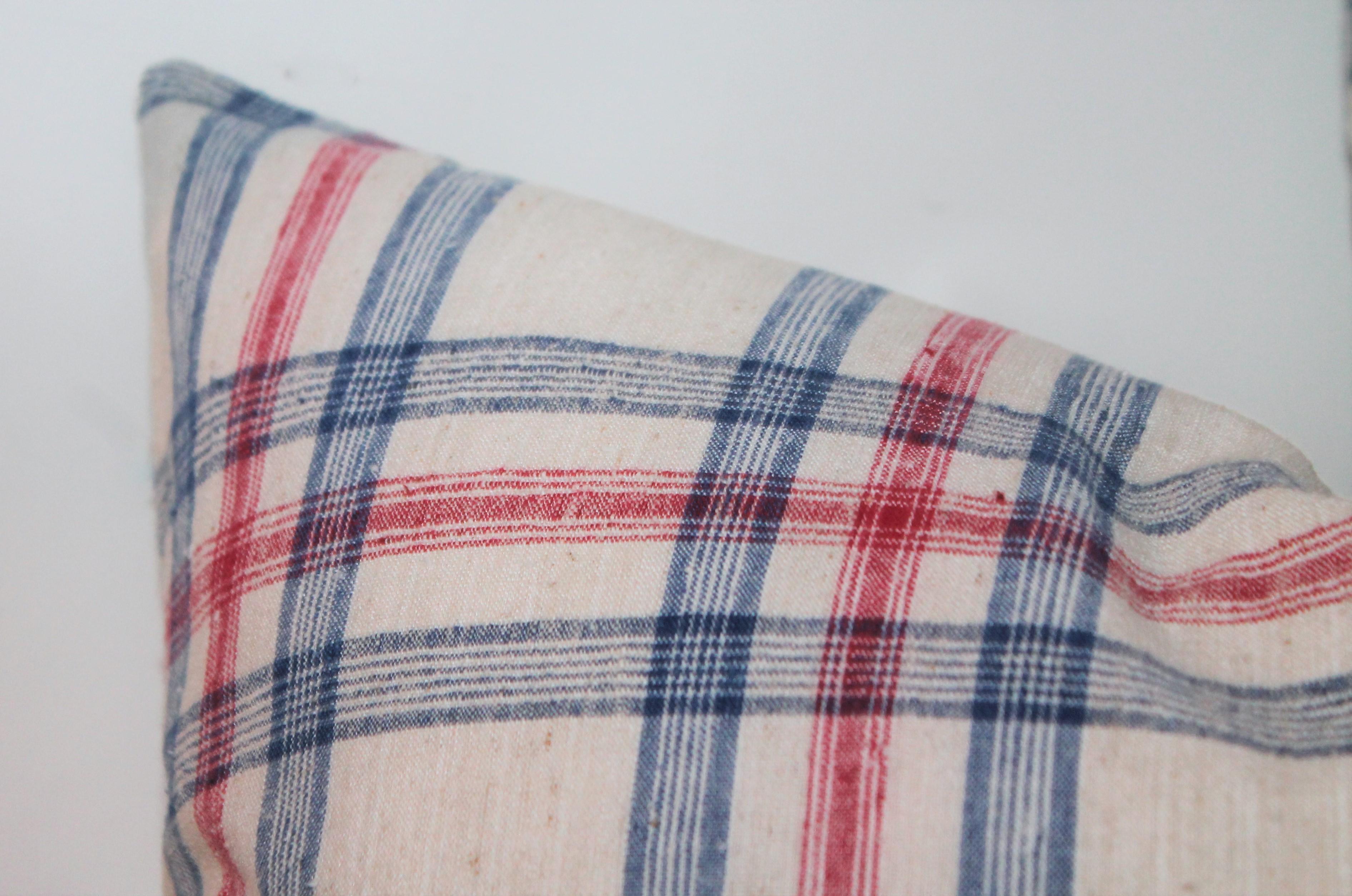 19th Century Red and Blue Linen Pillows / Collection of Four at 1stDibs