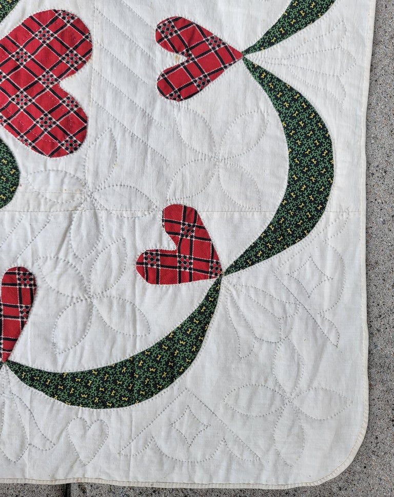 19thc Red and Green Double Hearts Applique W/ Swag Border For Sale at ...