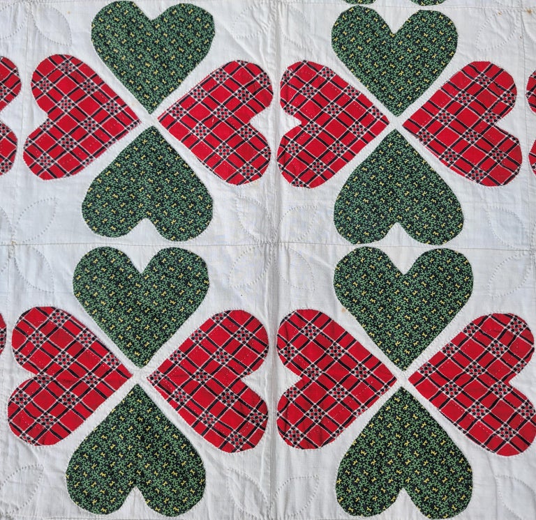 19thc Red and Green Double Hearts Applique W/ Swag Border For Sale at ...