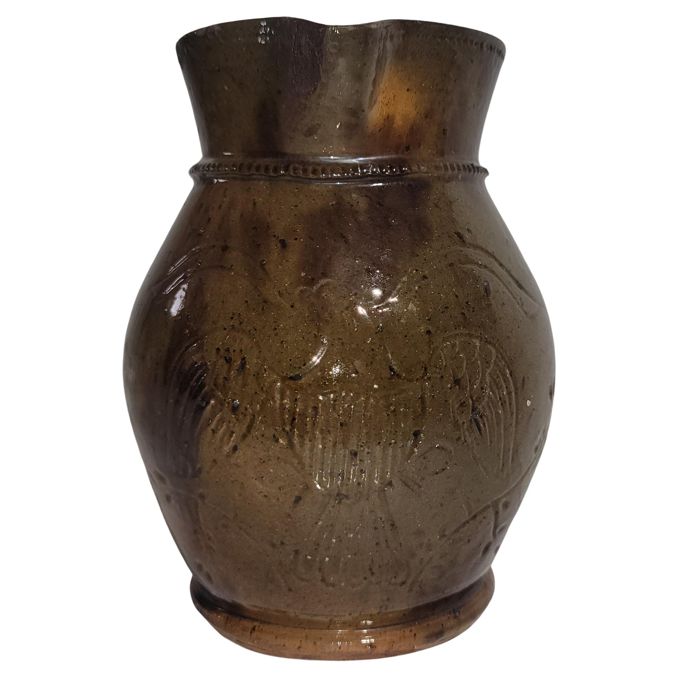 19thc Red Ware Pottery Pitcher With Eagle For Sale at 1stDibs