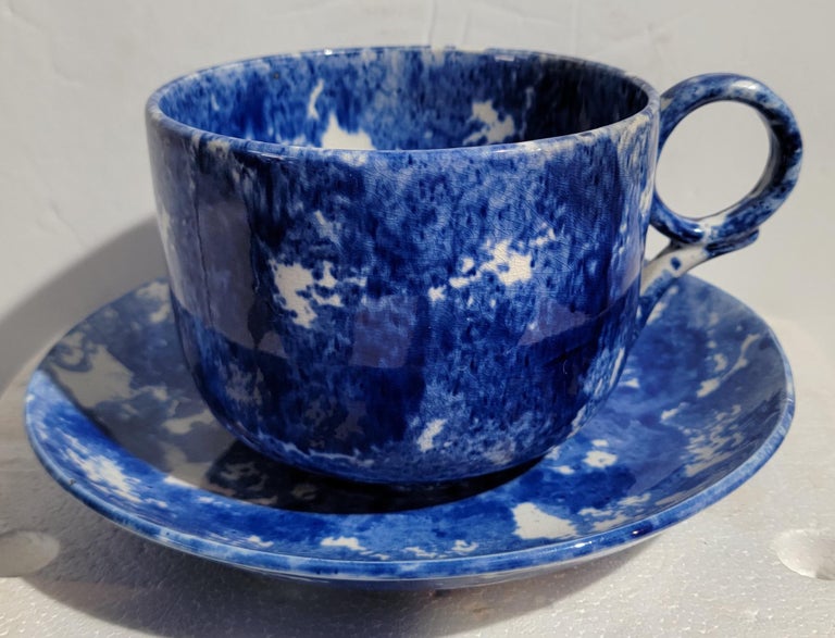 19th C Sponge Mush Cups and Saucers, Set of Four For Sale at 1stDibs