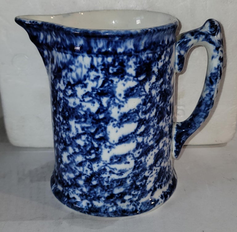 19thc Sponge Ware Blue and White Pitchers Collection, 4 For Sale at 1stDibs