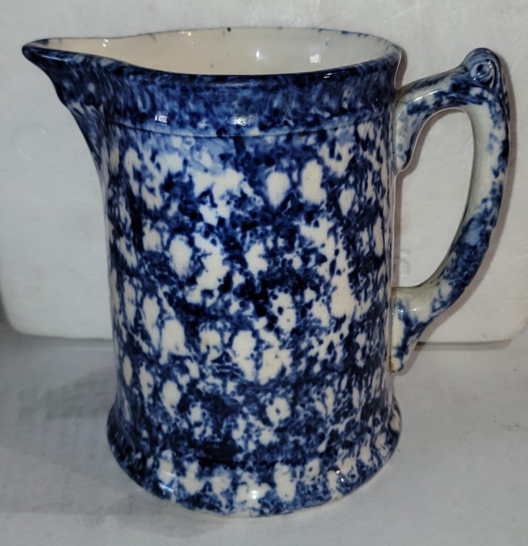 19thc Sponge Ware Blue and White Pitchers Collection, 4 For Sale at 1stDibs