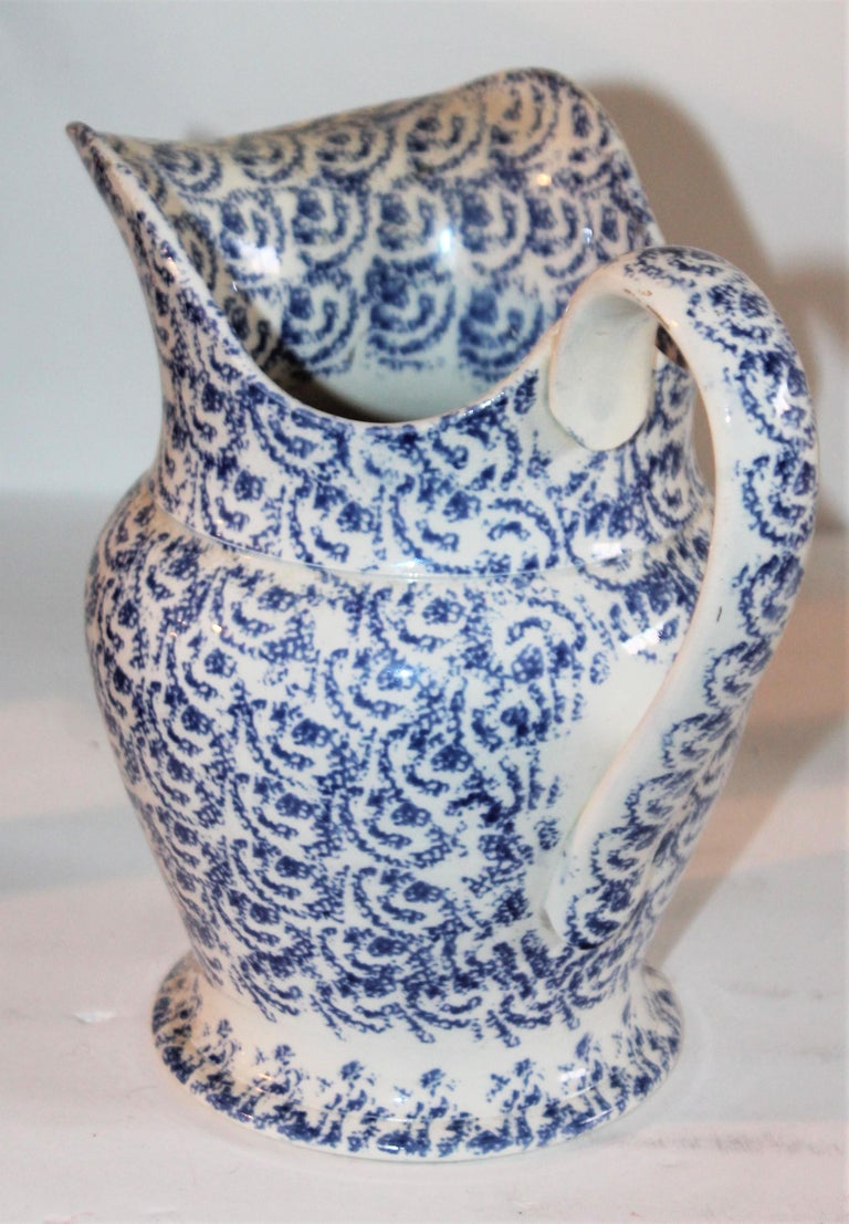 19th Century Sponge Ware Bulbous Soft Paste Pitcher For Sale at 1stDibs