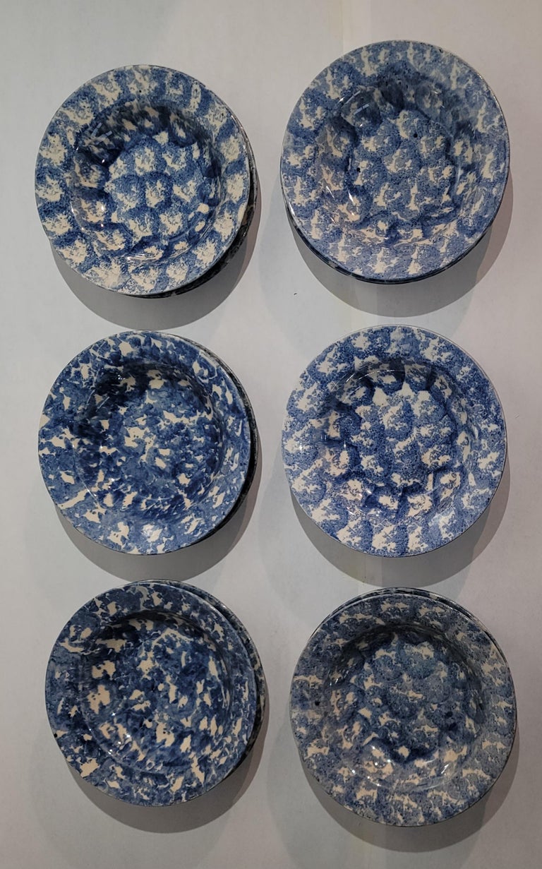 19Thc Sponge Ware Plates and Soup Bowls Set -12Pcs For Sale at 1stDibs
