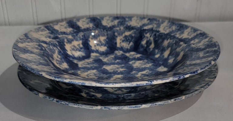 19Thc Sponge Ware Plates and Soup Bowls Set -12Pcs For Sale at 1stDibs