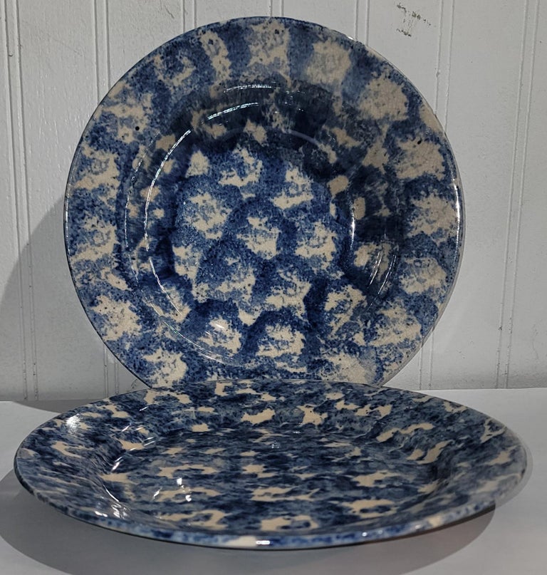 19Thc Sponge Ware Plates and Soup Bowls Set -12Pcs For Sale at 1stDibs