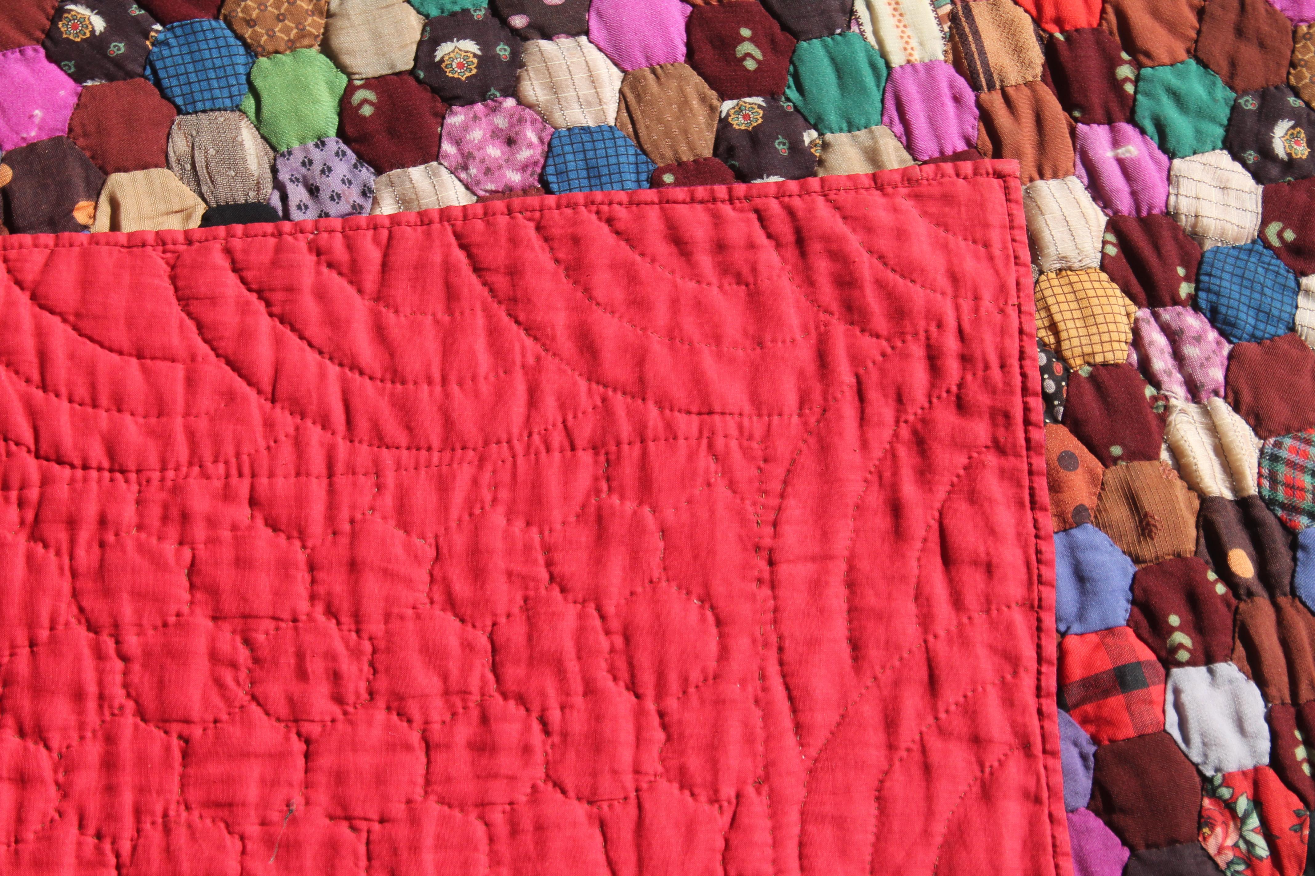 19Thc Tiny Pieced Wool Hexagon Quilt For Sale at 1stDibs