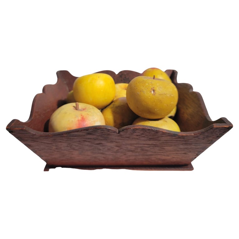 19thc Walnut Apple Tray with Alabaster Apples For Sale at 1stDibs