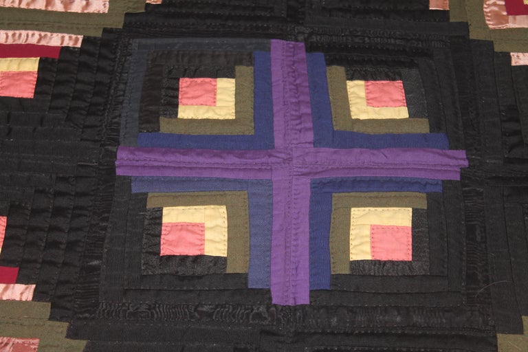 19thc Wool Flannel Log Cabin Quilt For Sale at 1stDibs