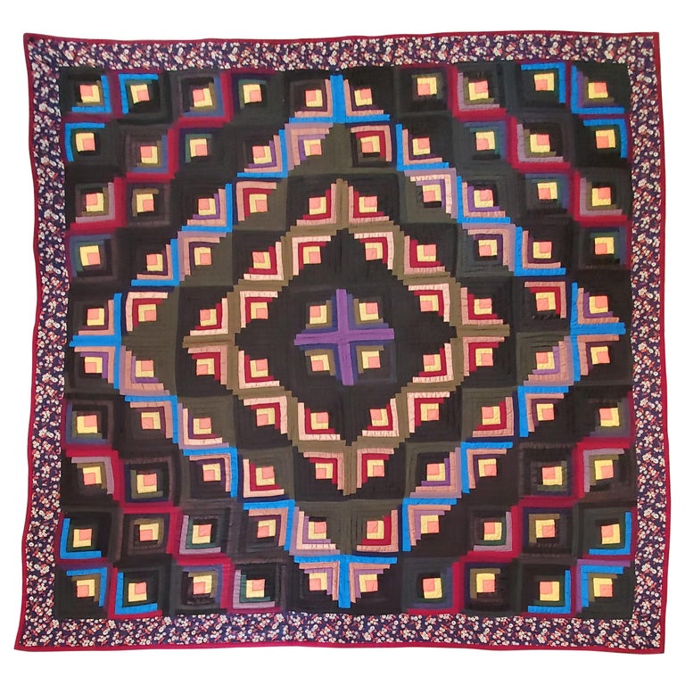 19thc Wool Flannel Log Cabin Quilt For Sale at 1stDibs