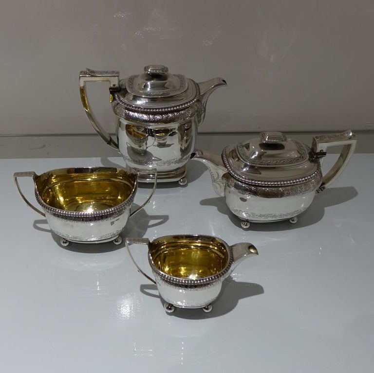 19th Century Antique George III Sterling Silver Four Piece Tea and ...