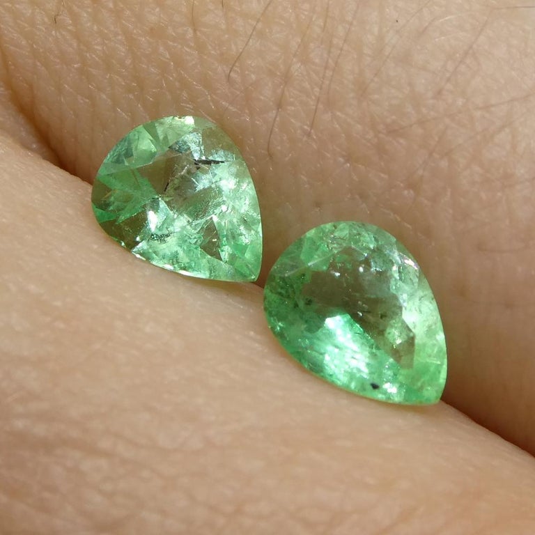1ct Pair Pear Green Emerald from Colombia For Sale at 1stDibs