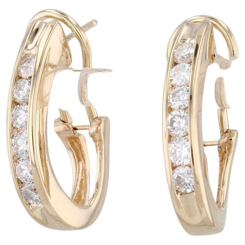 1ctw Diamond J-Hook Earrings 14k Yellow Gold Omega Back Drops For Sale ...