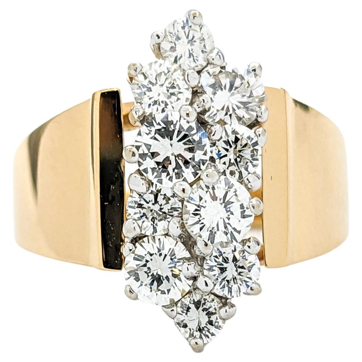 1ctw Diamond Waterfall Ring In Yellow Gold For Sale at 1stDibs