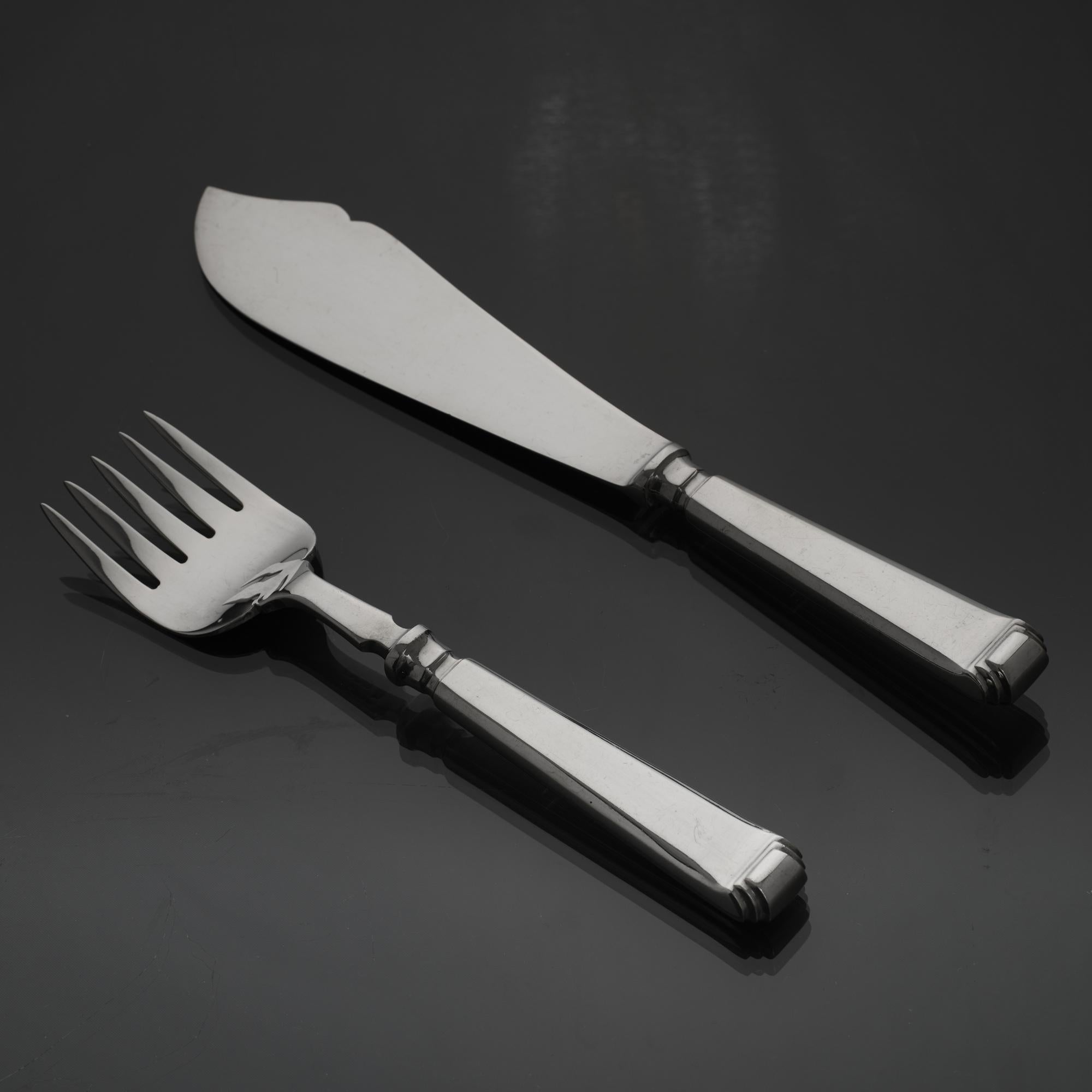 Set of Art Deco style Tudor pattern silver cutlery for 12 For Sale at ...