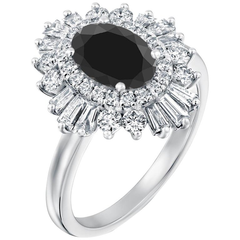 2 1/2 Carat 14 Karat White Gold Certified Oval Black Diamond Engagement ...