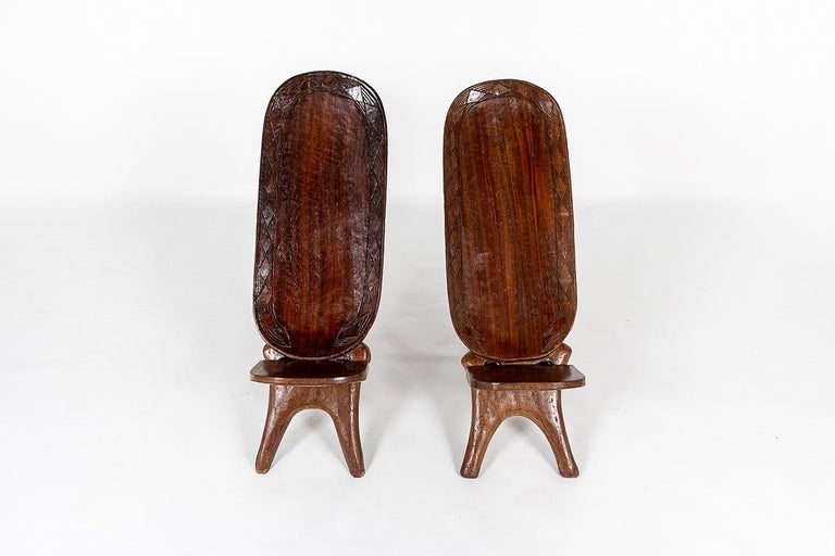 2 African Low Chairs Solid Wood, 1950 For Sale at 1stDibs
