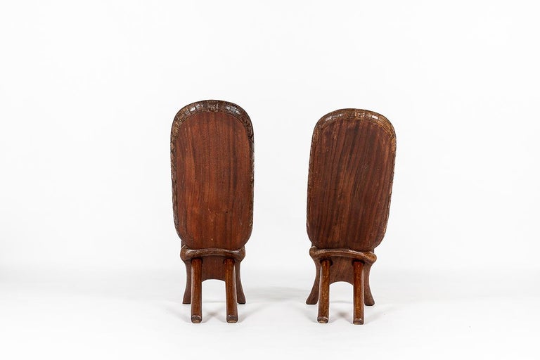 2 African Low Chairs Solid Wood, 1950 For Sale at 1stDibs