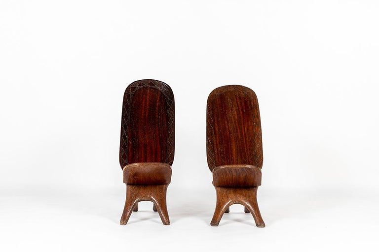 2 African Low Chairs Solid Wood, 1950 For Sale at 1stDibs