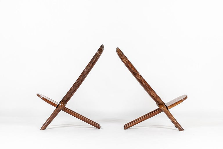 2 African Low Chairs Solid Wood, 1950 For Sale at 1stDibs