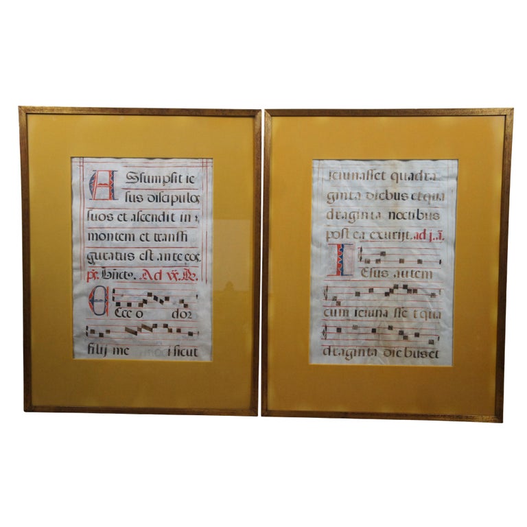 2 Antique 17th Century Antiphonal Vellum Sheet Music Roman Catholic ...