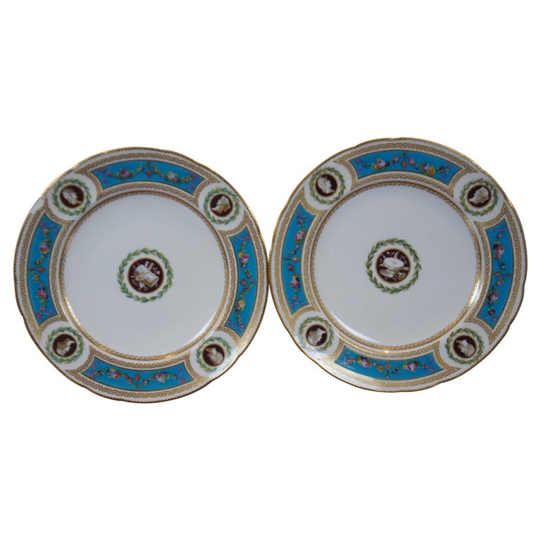 2 Antique 1862 Minton International Exhibition Jeweled Turquoise Plates ...