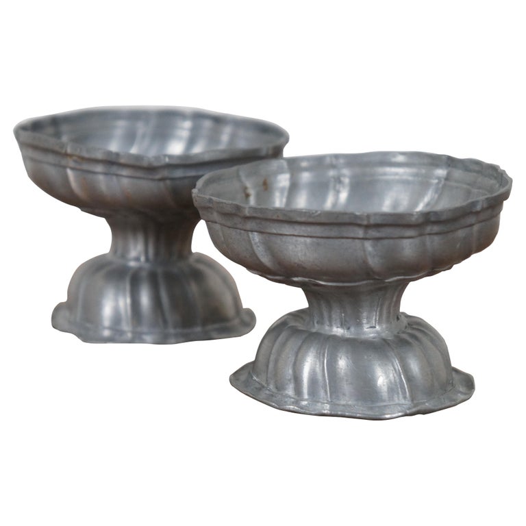 2 Antique 18th Century Pewter Pedestal Master Salt Cellar Trencher ...