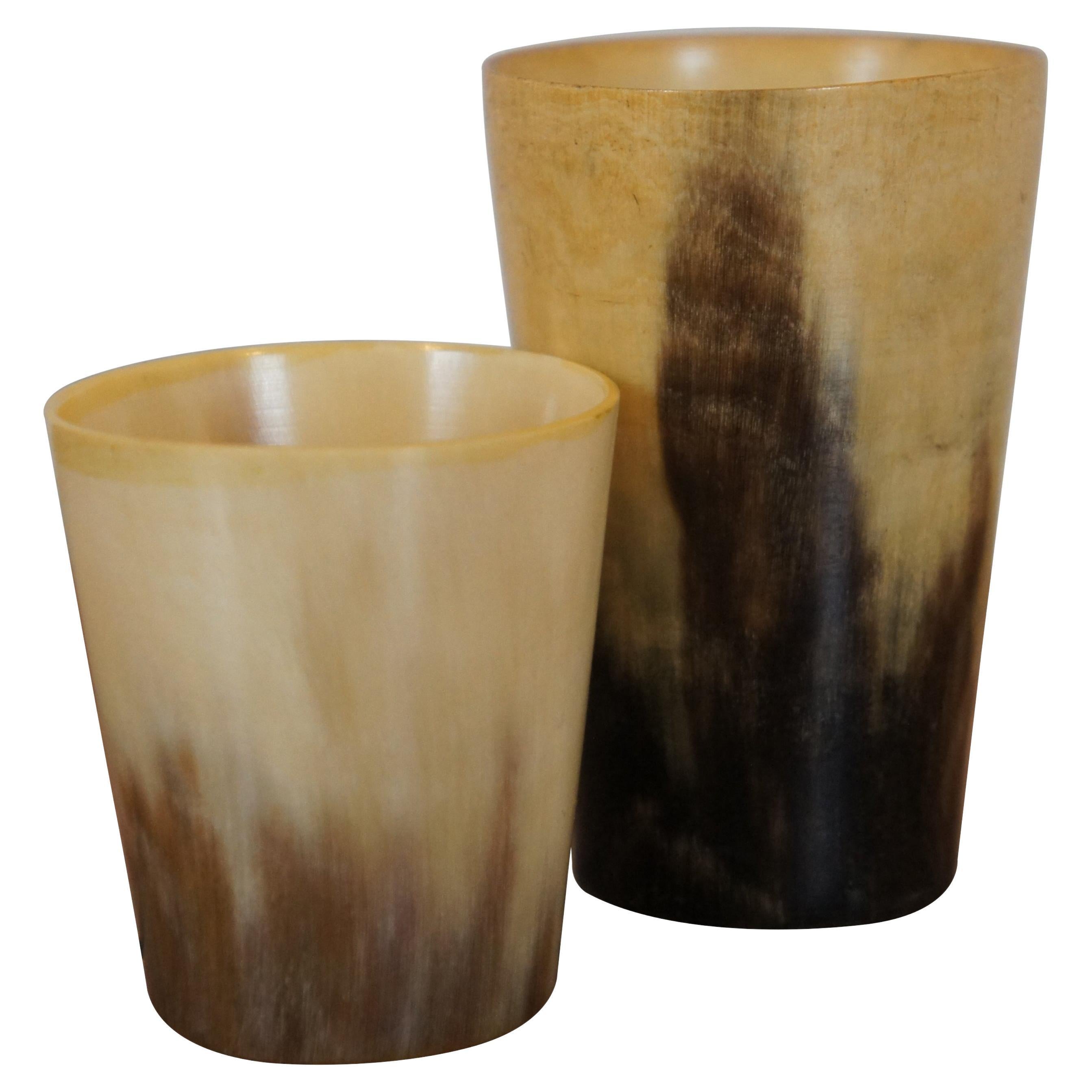 2 Antique 19th Century Natural Horn Shot Glasses Cups Tumblers Beakers ...