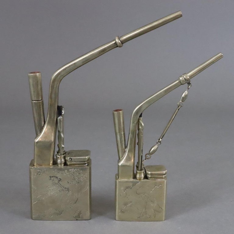 2 antique Chinese opiums pipes, silvercolored decorative items, China ...
