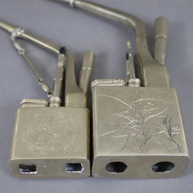 2 antique Chinese opiums pipes, silvercolored decorative items, China ...