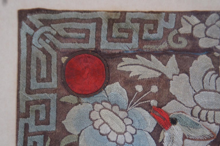 2 Antique Chinese Qing Dynasty Silk Court Rank Military Crane Buzi ...