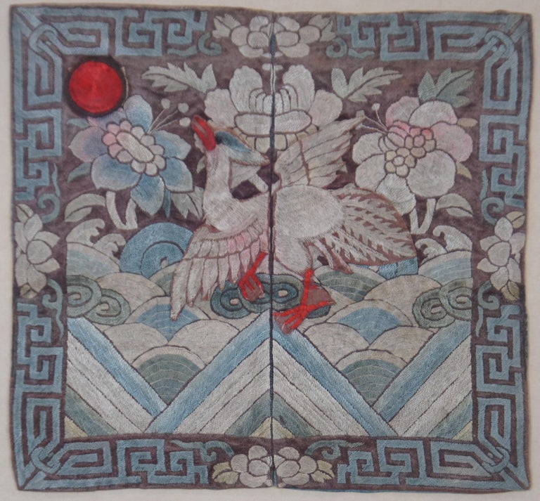 2 Antique Chinese Qing Dynasty Silk Court Rank Military Crane Buzi ...