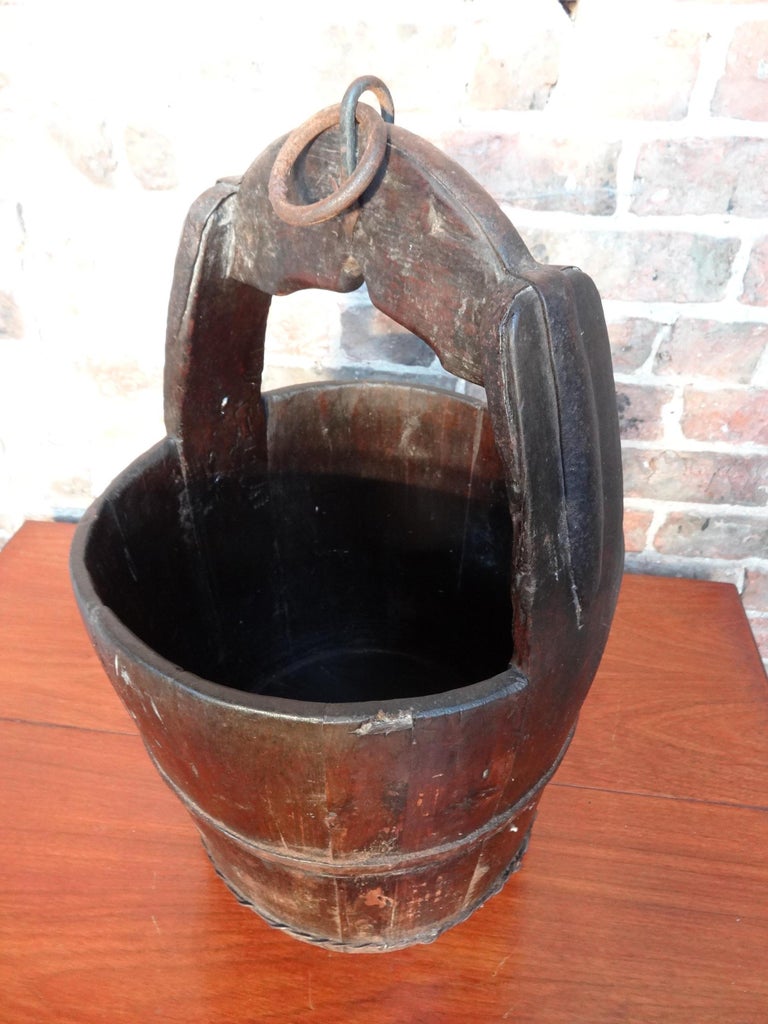 2 Antique Chinese Water Bucket in Dark and Light Wood For Sale at 1stDibs