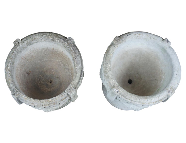 2 Antique Concrete Grecian Greek Key and Grape Garden Flower Planters ...