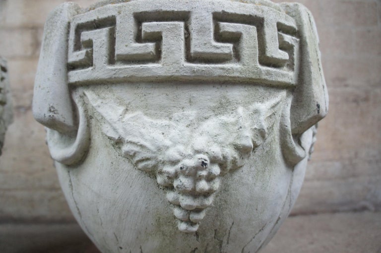 2 Antique Concrete Grecian Greek Key and Grape Garden Flower Planters ...